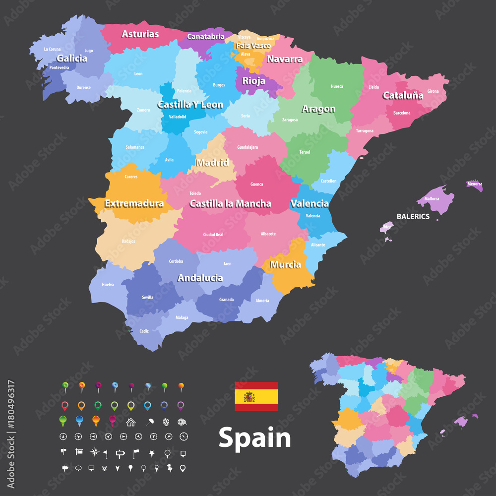 Autonomous communities and provinces vector map of Spain vector de ...