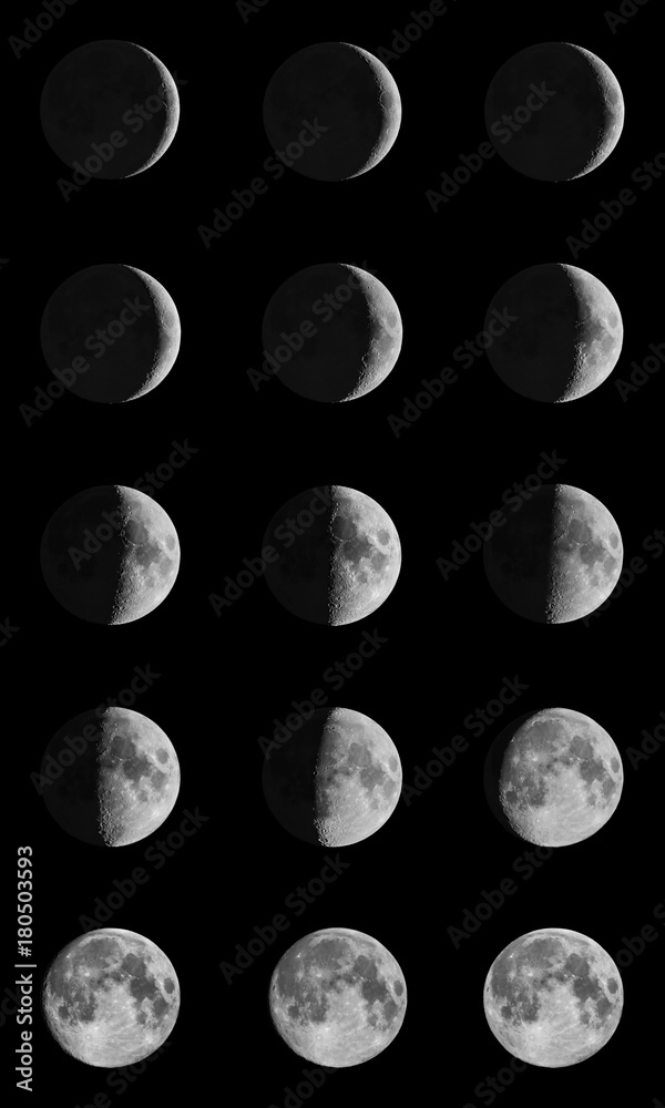 Phases of the Moon through one month Stock Photo | Adobe Stock