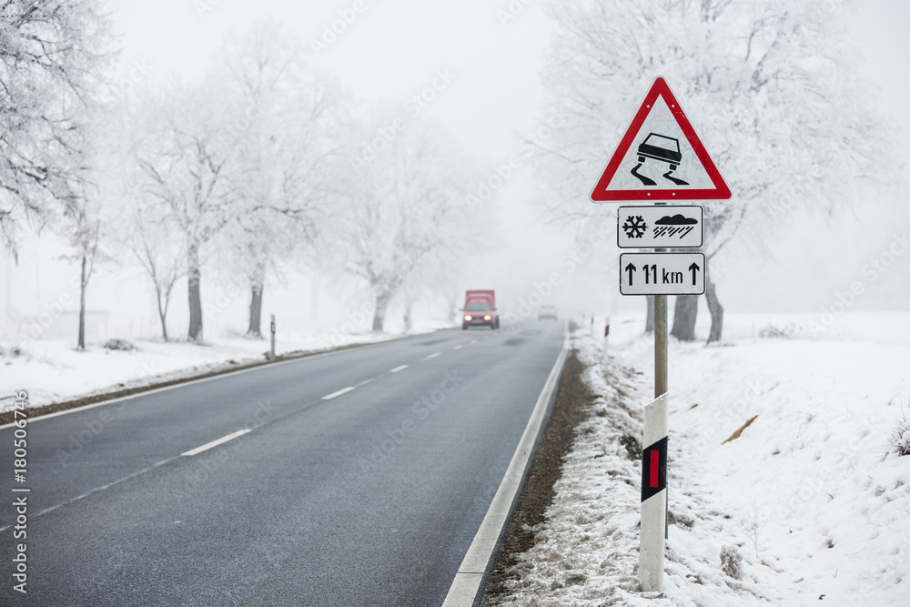 winter warning sign Stock Photo | Adobe Stock