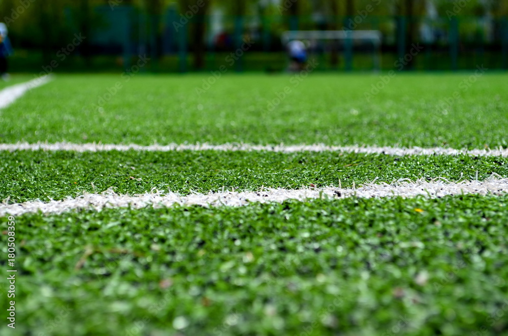 football field with artificial turf, angle, background Stock-Foto ...