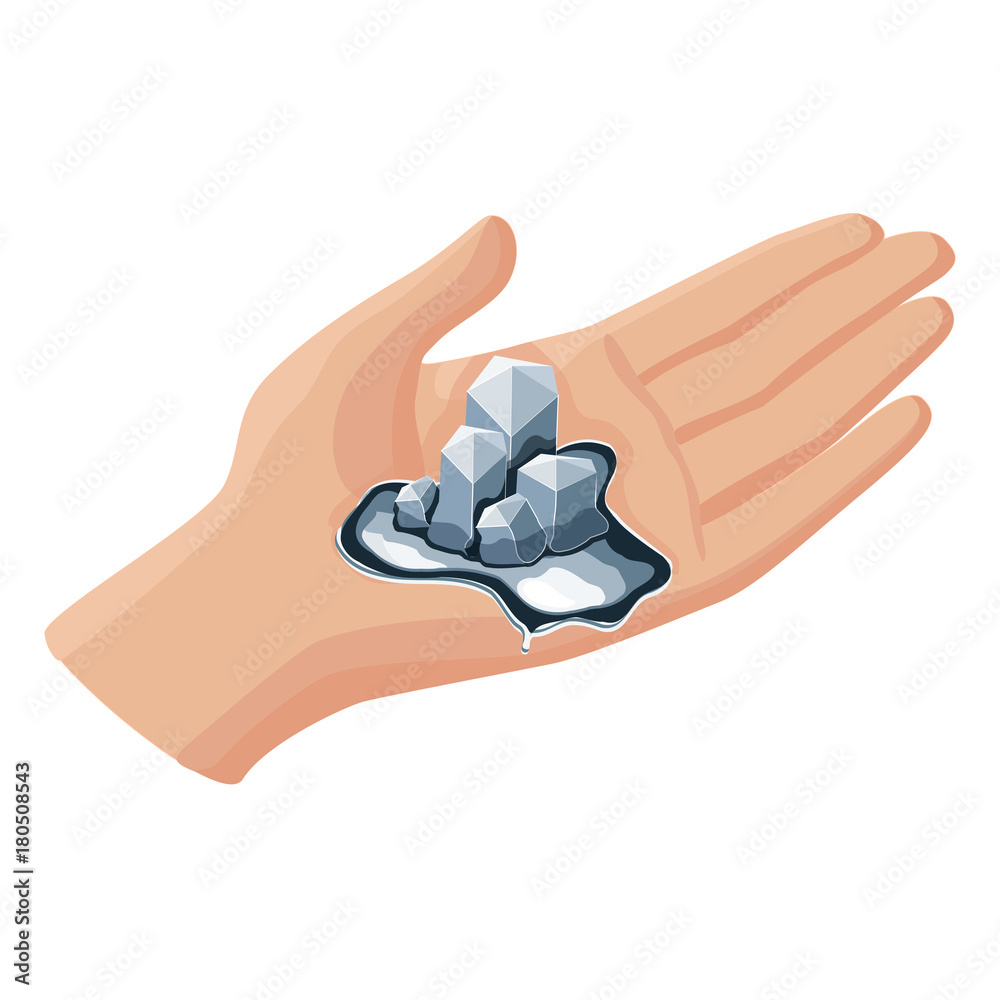 Gallium melting from hand warmth isolated on white background. Stock ...