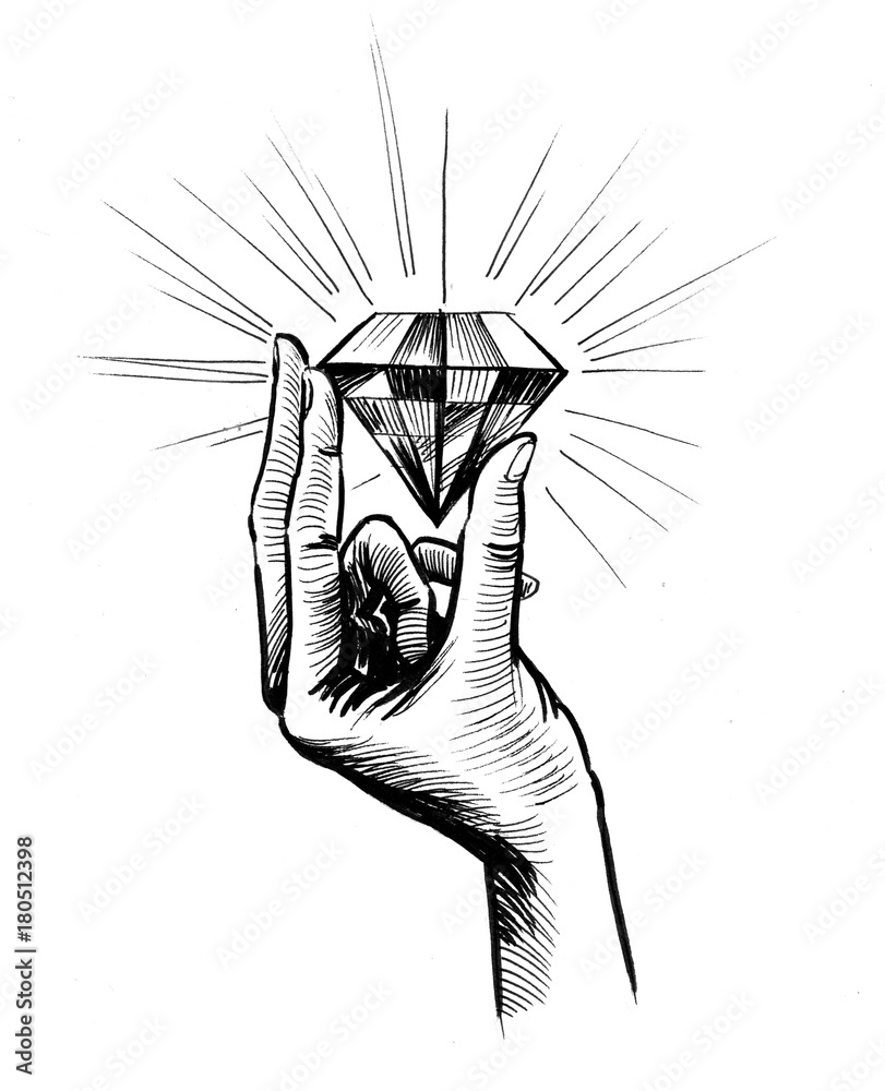 Hand holding a big shiny diamond Stock Illustration | Adobe Stock
