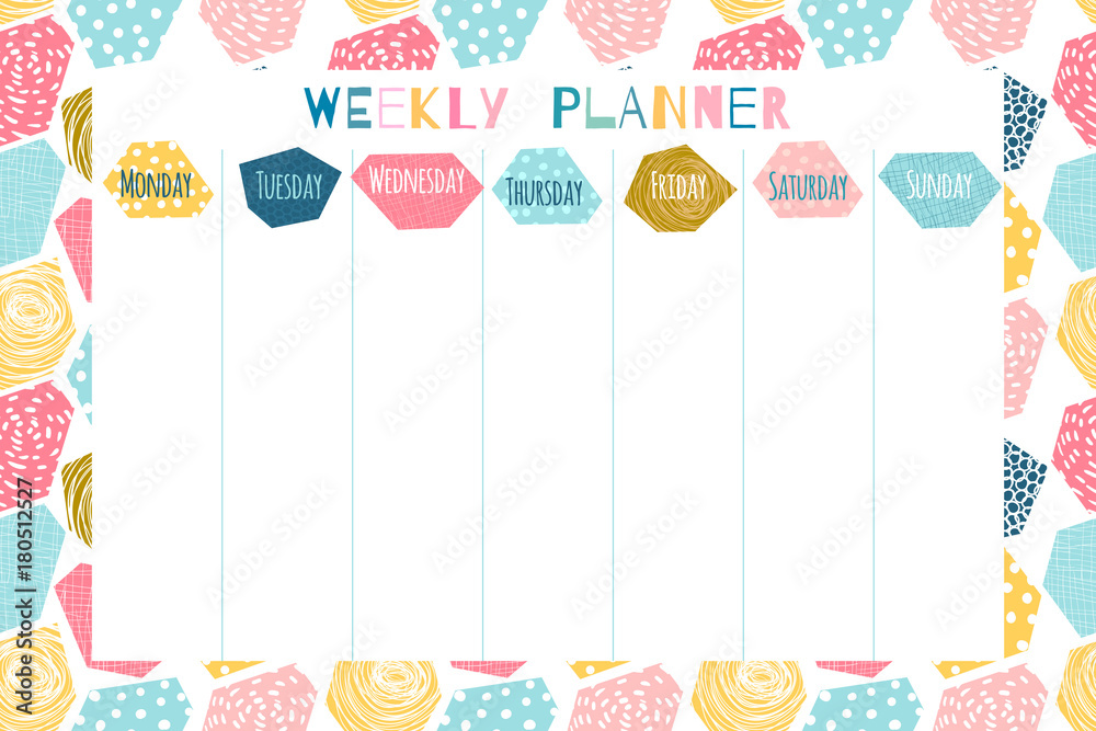 Cute and colorful weekly planner template with geometric abstract ...