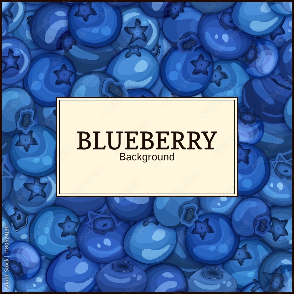 Square white label on ripe blueberry berry background. Vector card ...