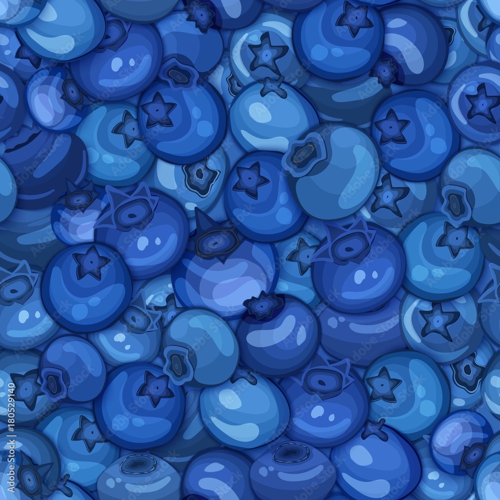 Ripe juicy black blueberry seamless background. Vector card ...