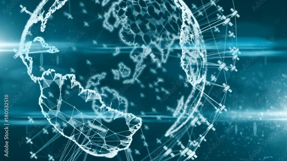 Global satellite communication orbiting Earth to relay digital signals ...