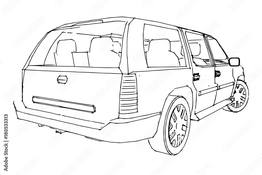 Suv car outline drawing of a hand. Stock Vector | Adobe Stock