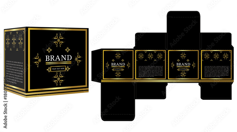 Packaging design, black and gold luxury box design template and mockup ...