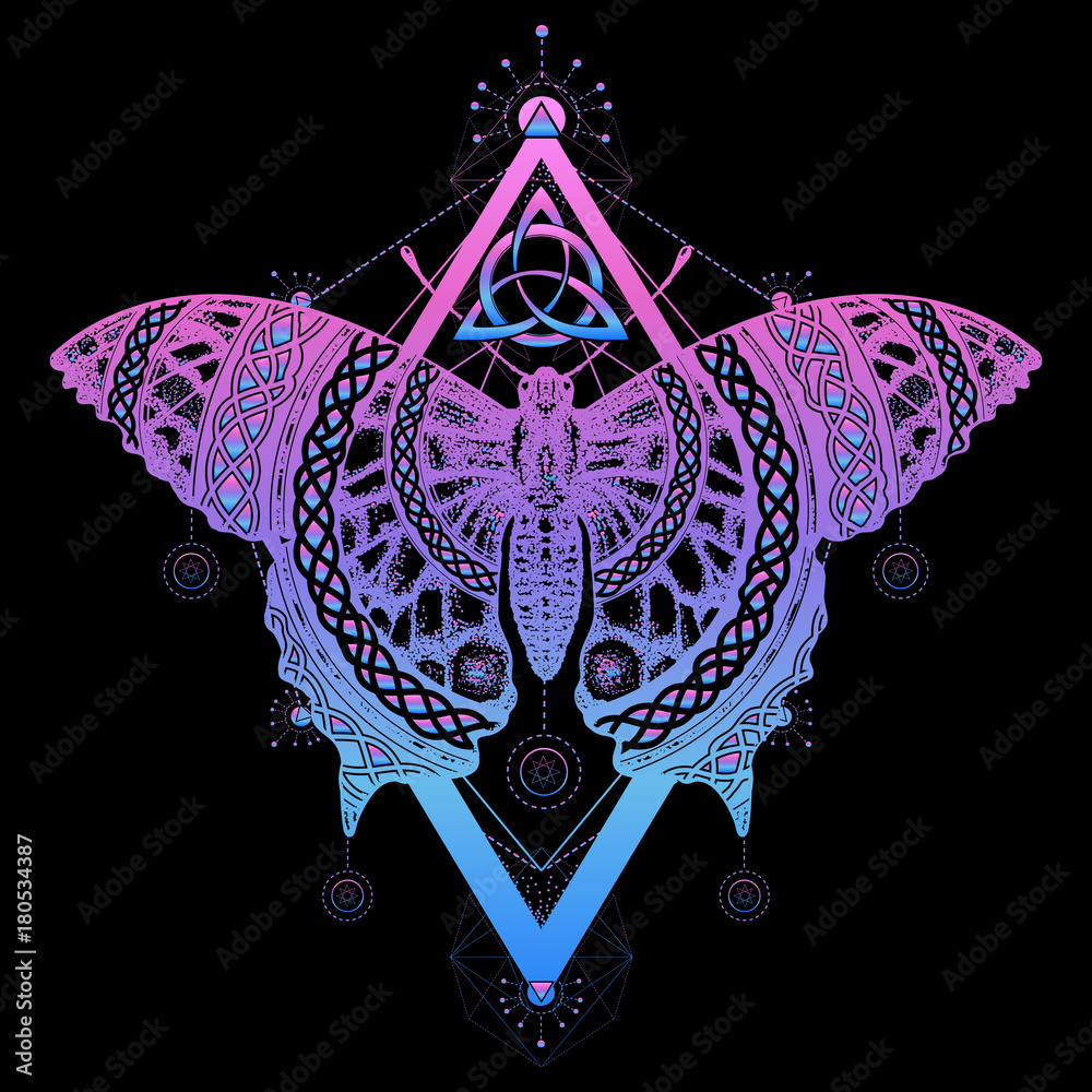 Magic butterfly tattoo and t-shirt design. Butterfly celtic style ...