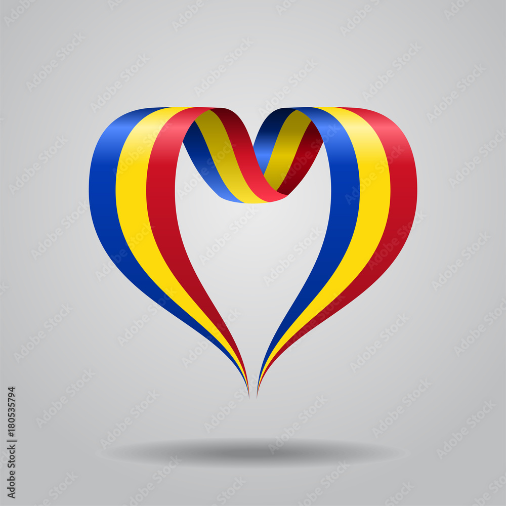 Romanian flag heart-shaped ribbon. Vector illustration. Stock Vector ...