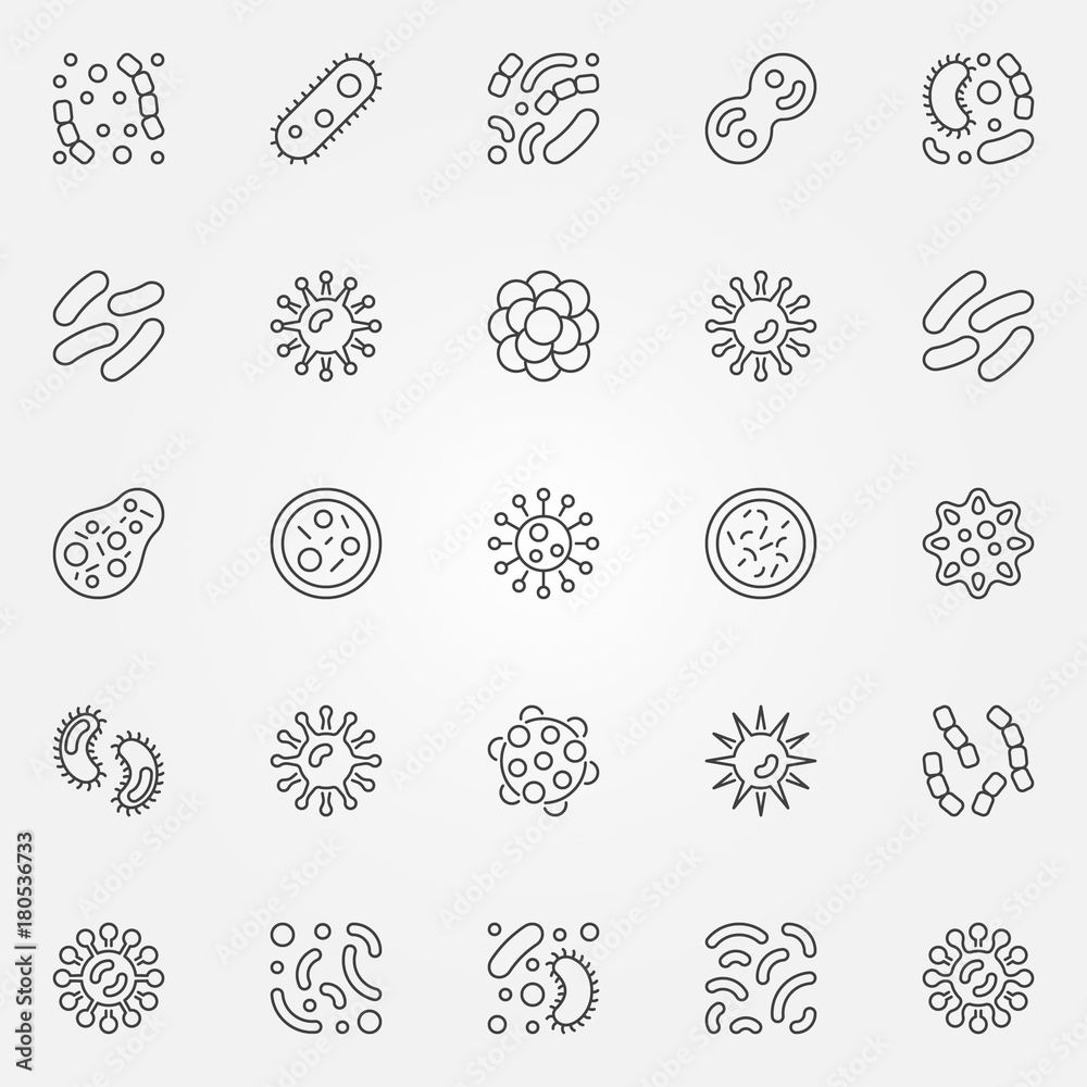 Bacteria icons set - vector line virus and pathogen symbols Stock ...