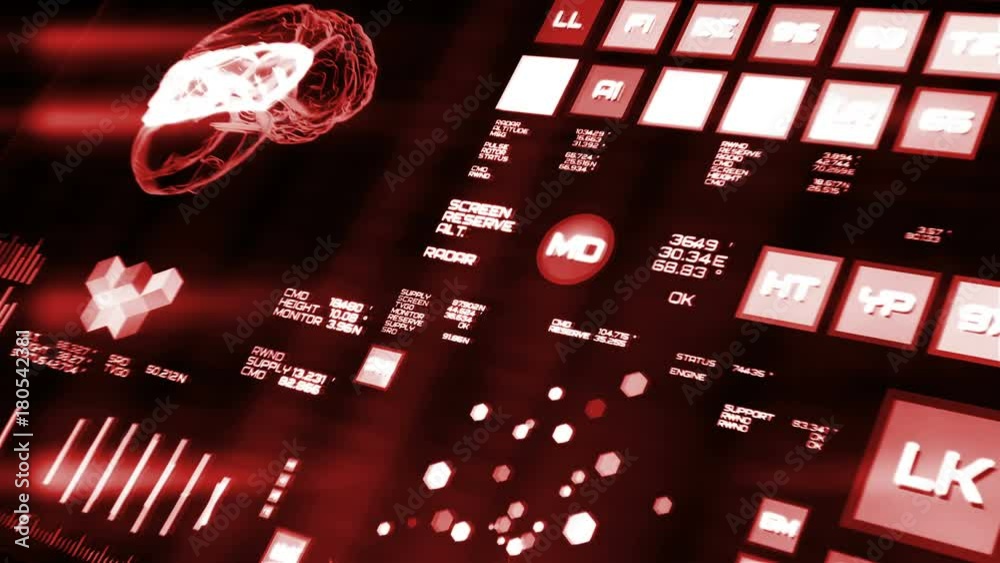 Perspective view of red futuristic interface/Digital screen/Detailed ...