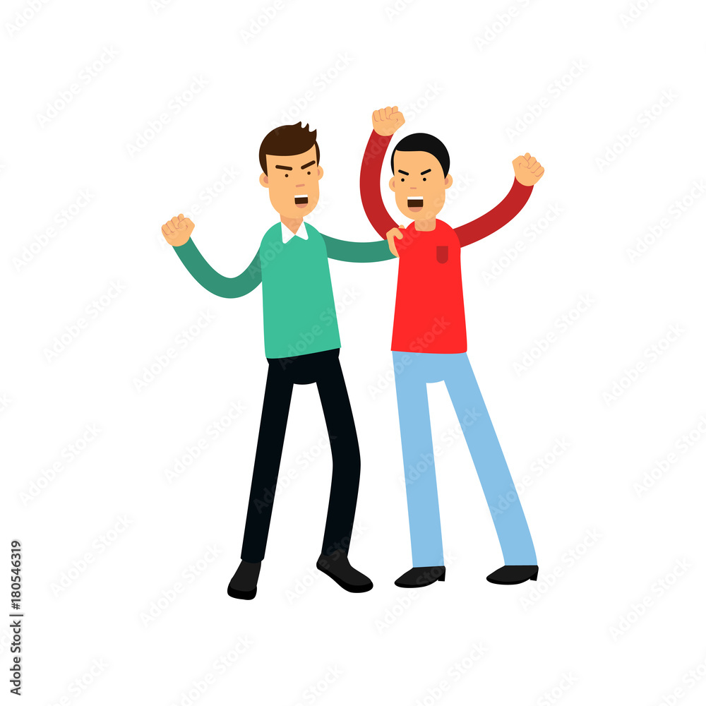 Flat vector illustration of two angry men in fighting pose isolated on ...