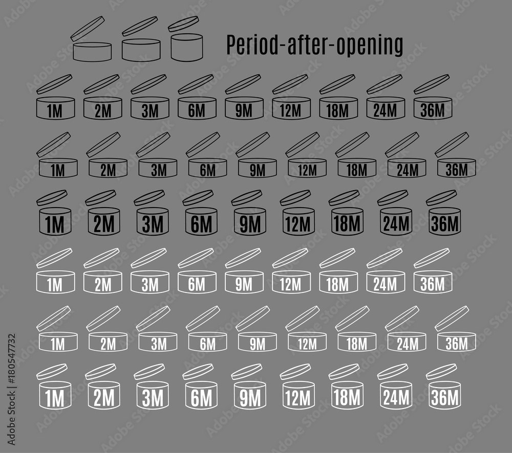 Big set of period after open PAO labels. Expity date icons Stock Vector ...