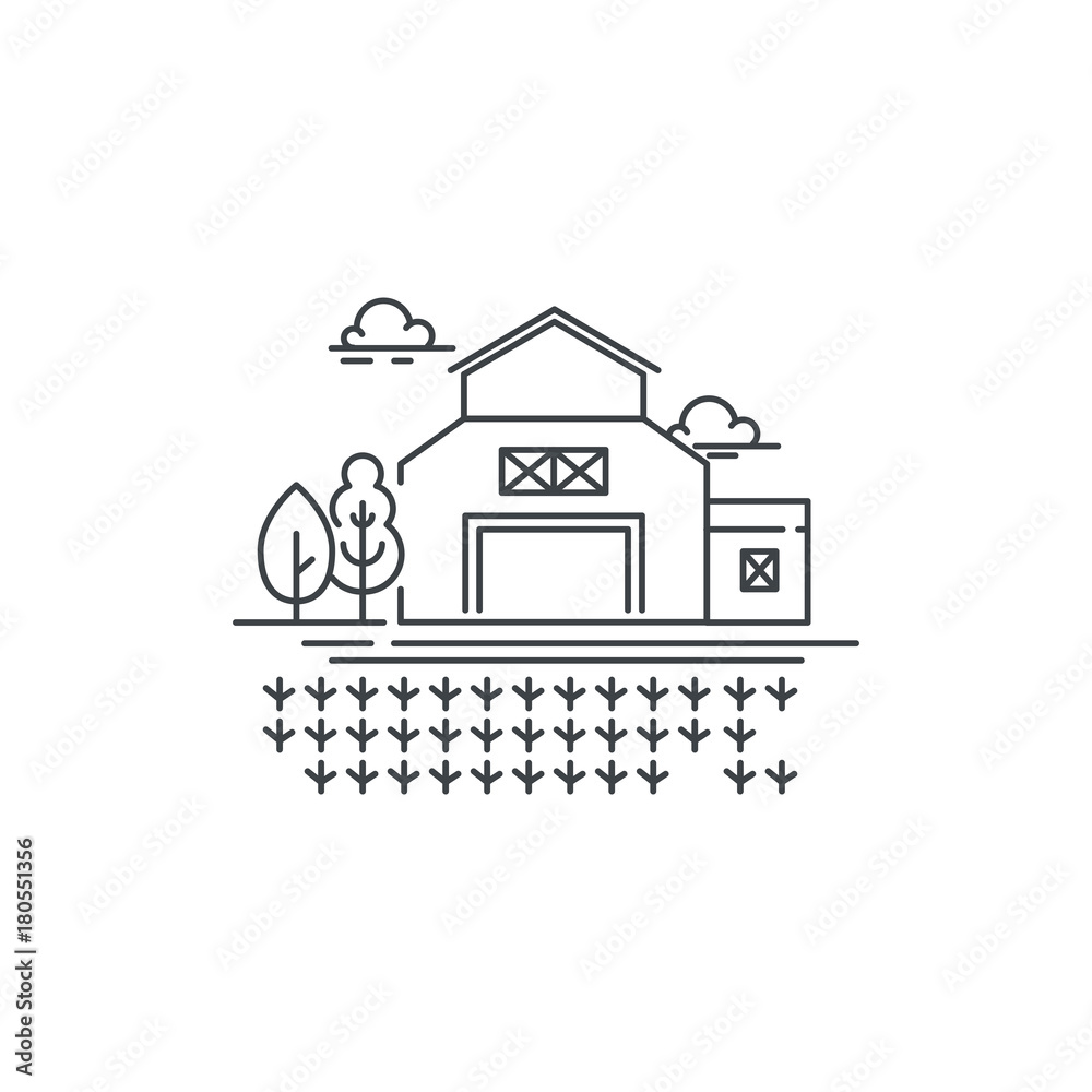 Farm barn line icon with germinating field Outline illustration of ...