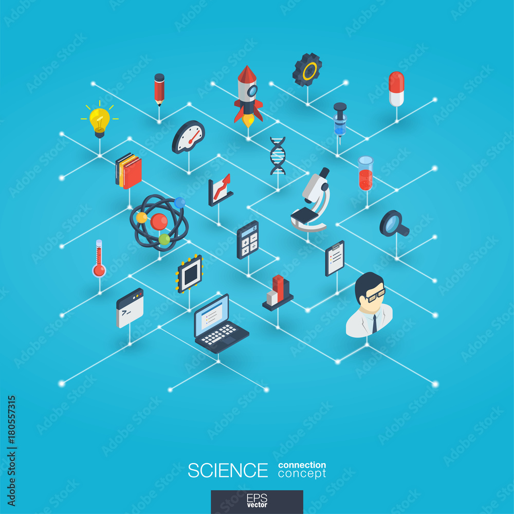 Science integrated 3d web icons. Digital network isometric interact ...