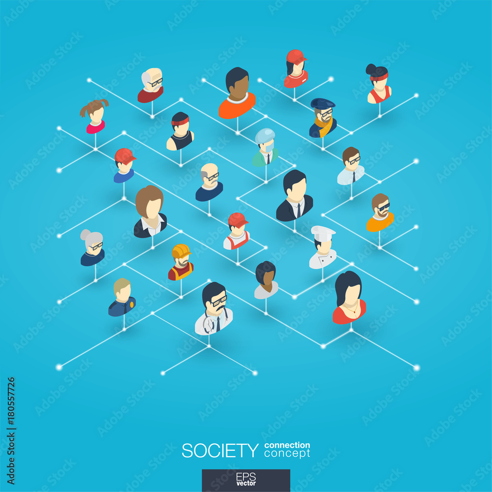 Society integrated 3d web icons. Digital network isometric interact ...