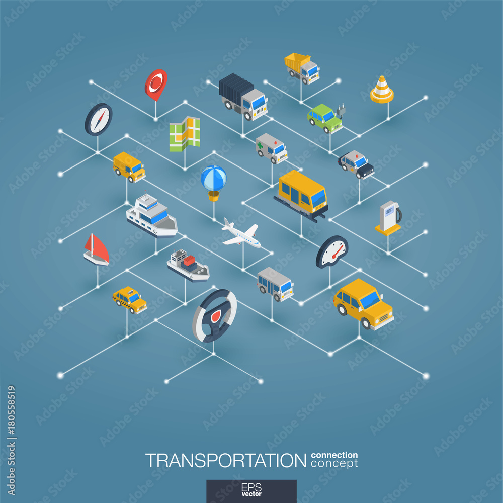 Transportation integrated 3d web icons. Digital network isometric ...