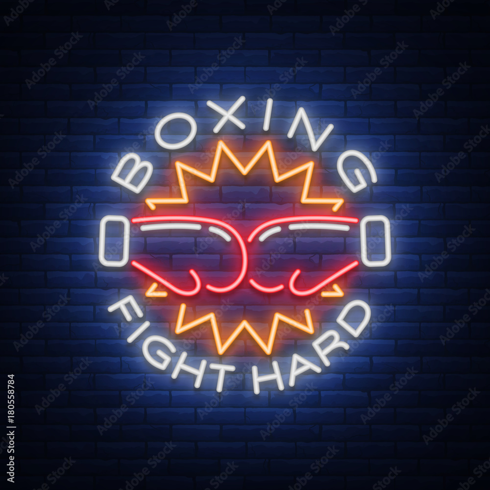 Boxing logo, neon sign emblem is isolated. Vector illustration on sport ...