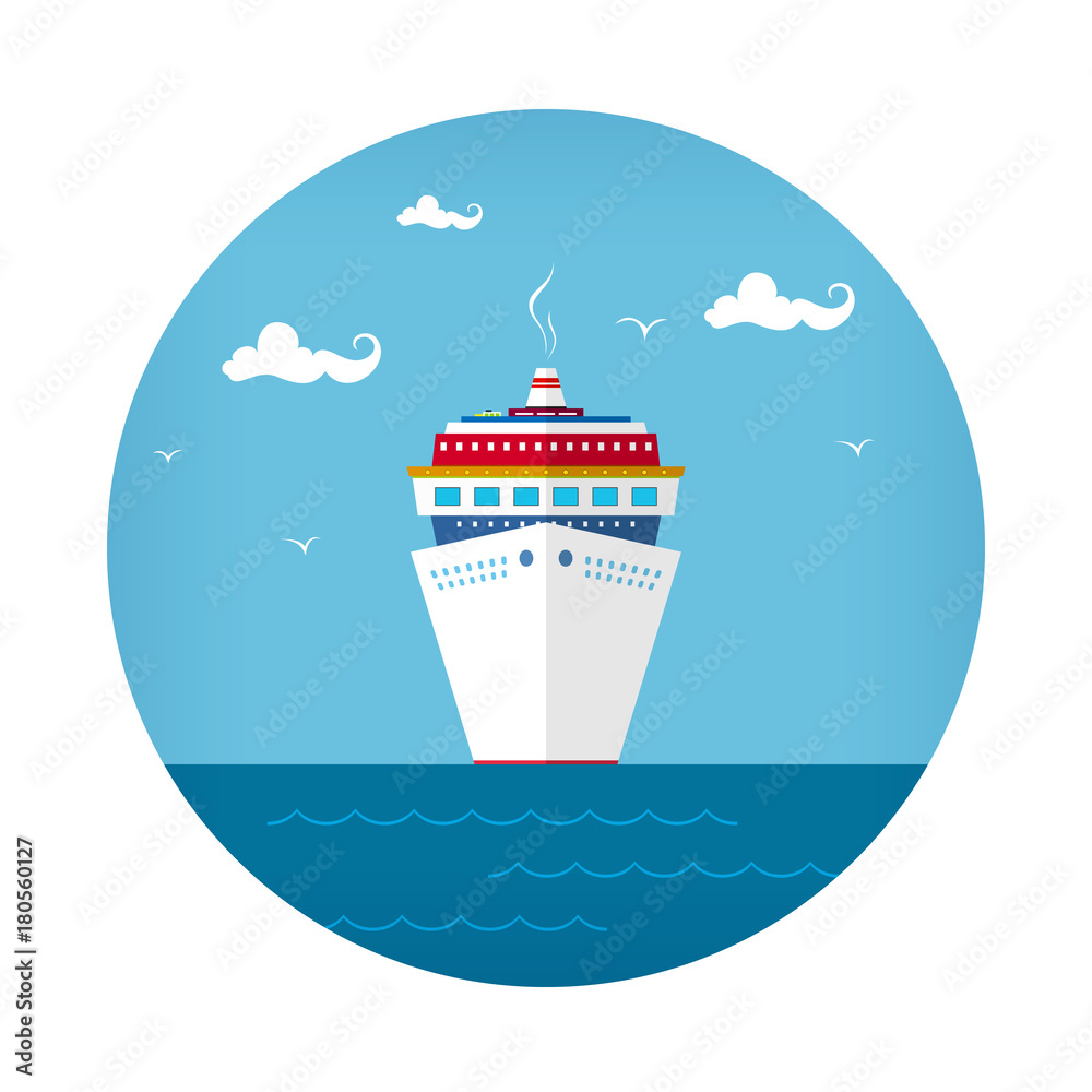 Icon Cruise Ship , Front View of the Liner, Travel Concept , Vector ...