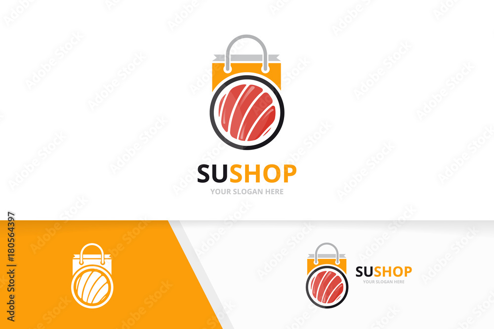 Vector sushi and shop logo combination. Japanese food and sale symbol ...