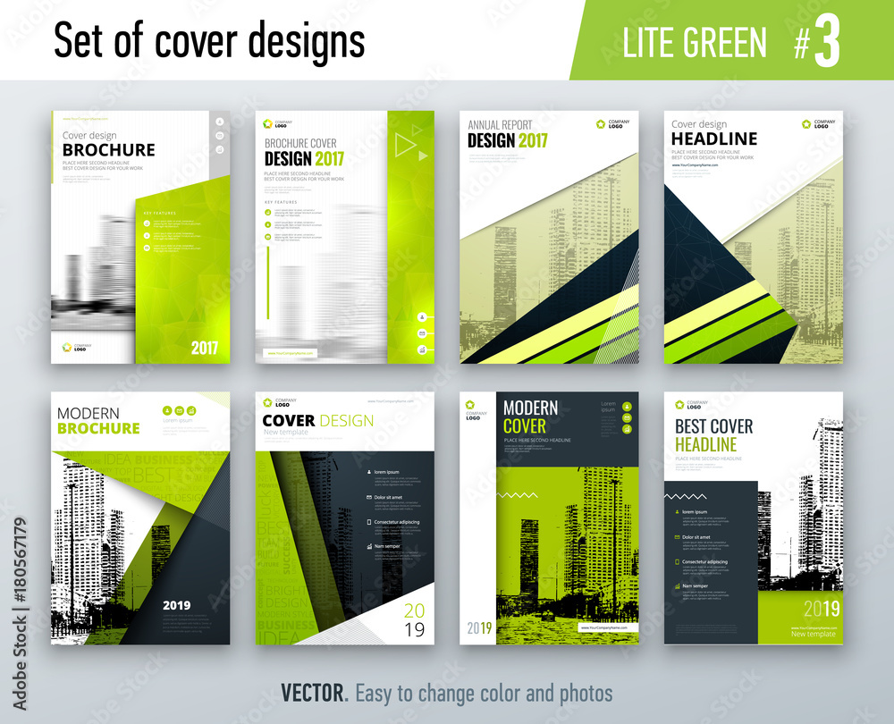 Set of business cover design template in green color for brochure ...