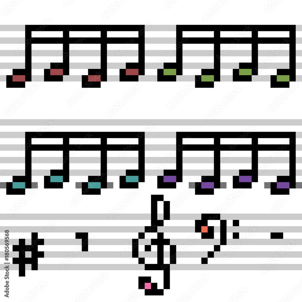 vector pixel art song note set Stock Vector | Adobe Stock
