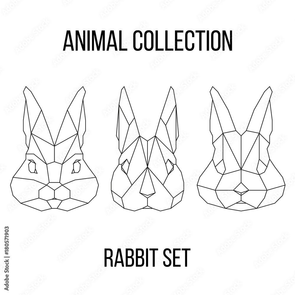 Set of geometric rabbit head isolated on white background vintage ...