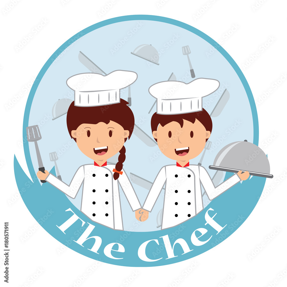 Cute cartoon of little chef cooking at kitchen. Stock Vector | Adobe Stock