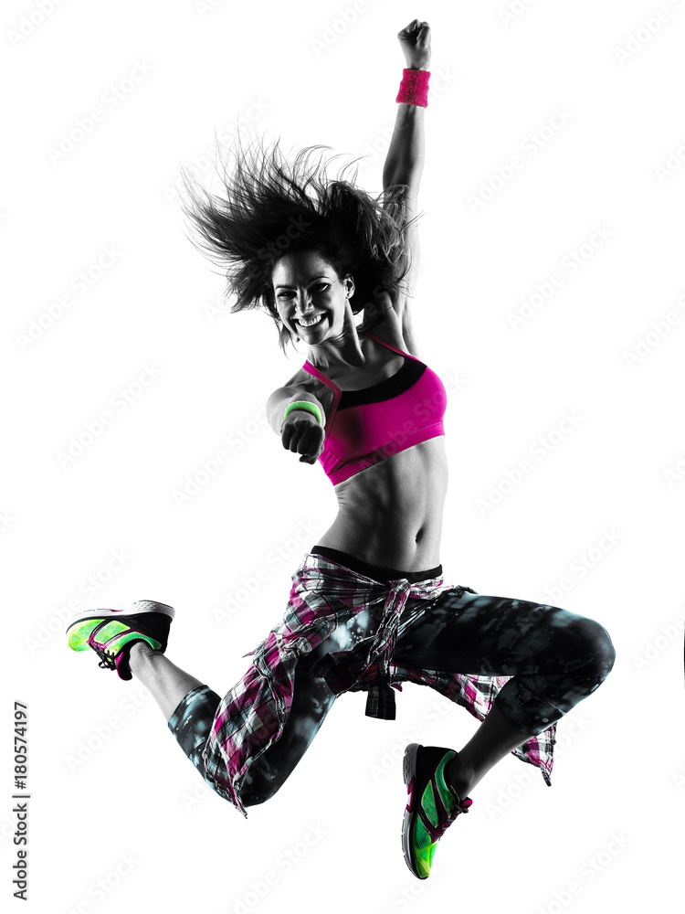 one caucasian woman zumba fitness exercises dancer dancing isolated in ...