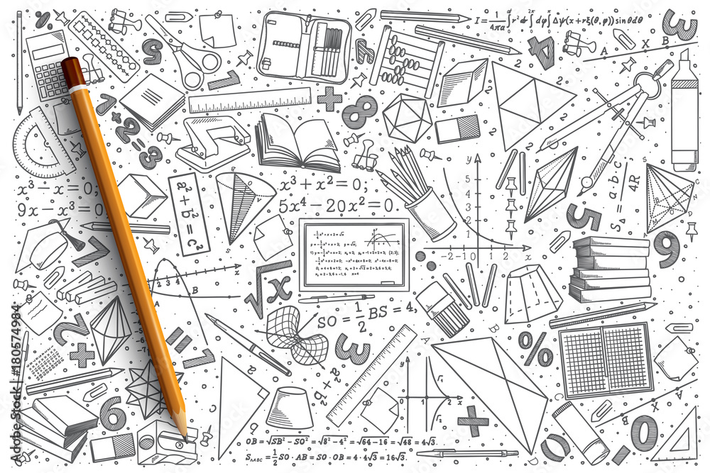 Hand drawn Mathematics vector doodle set background Stock Vector ...