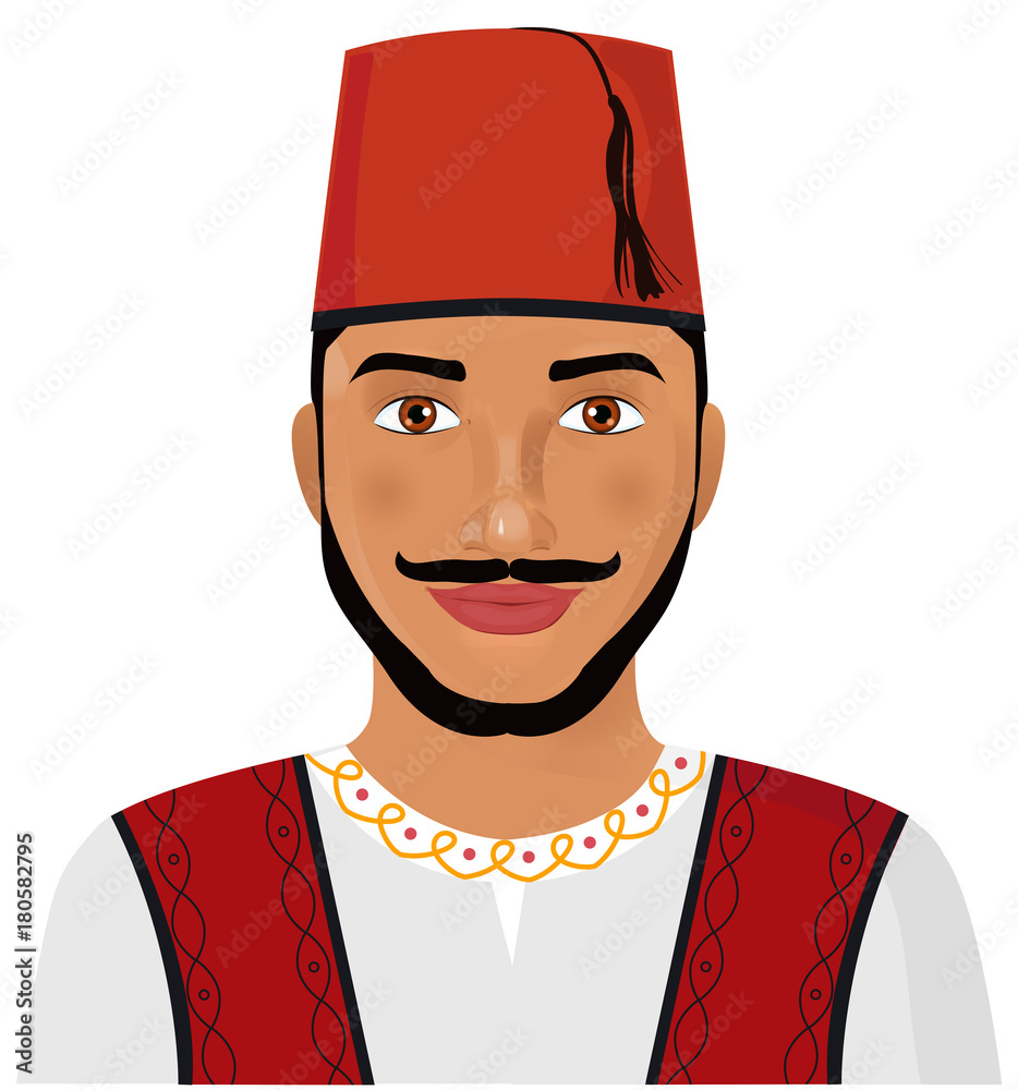 Turkish man face in traditional hat cartoon character vector ...