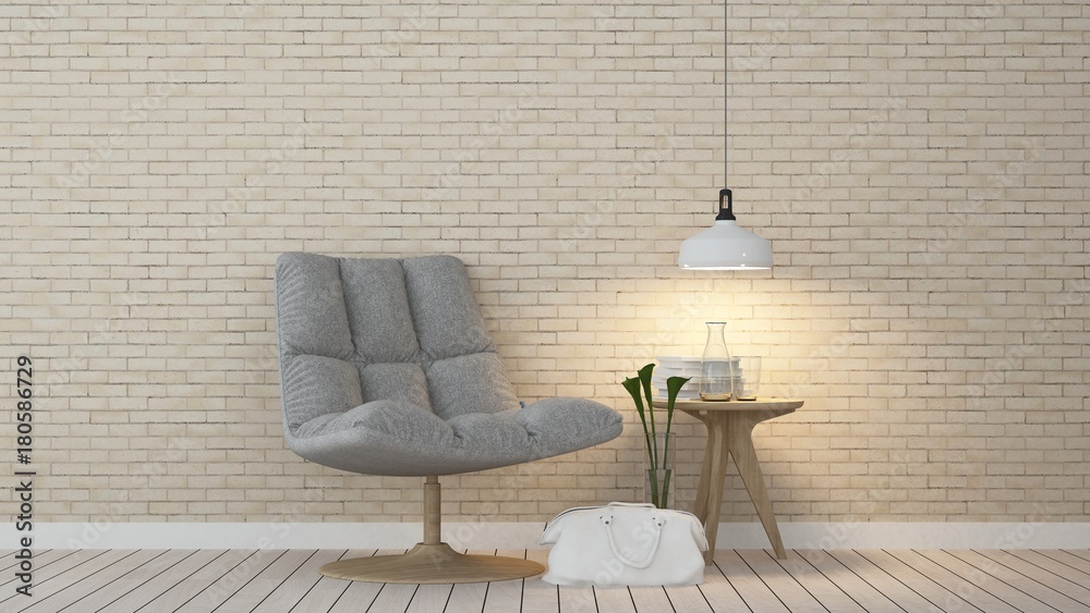 Interior living minimal space in hotel and wall decoration table ramp ...