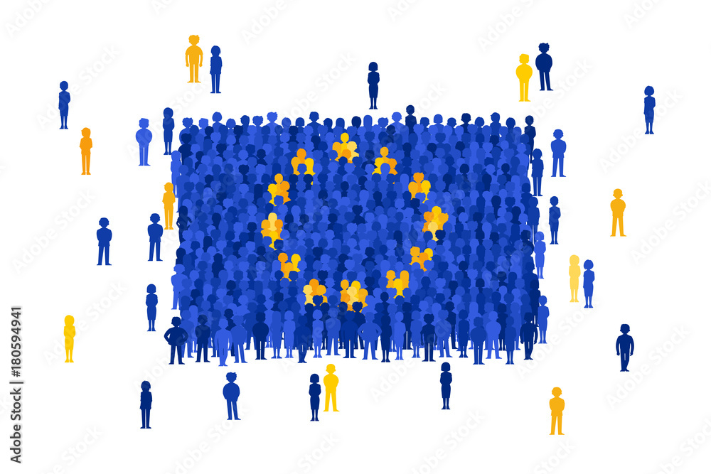 Vector European Union state flag formed by crowd of cartoon people ...