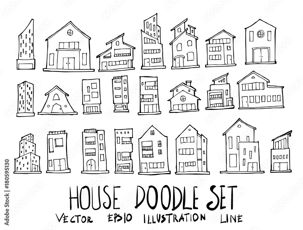 Set of House illustration Hand drawn doodle Sketch line vector eps10 ...