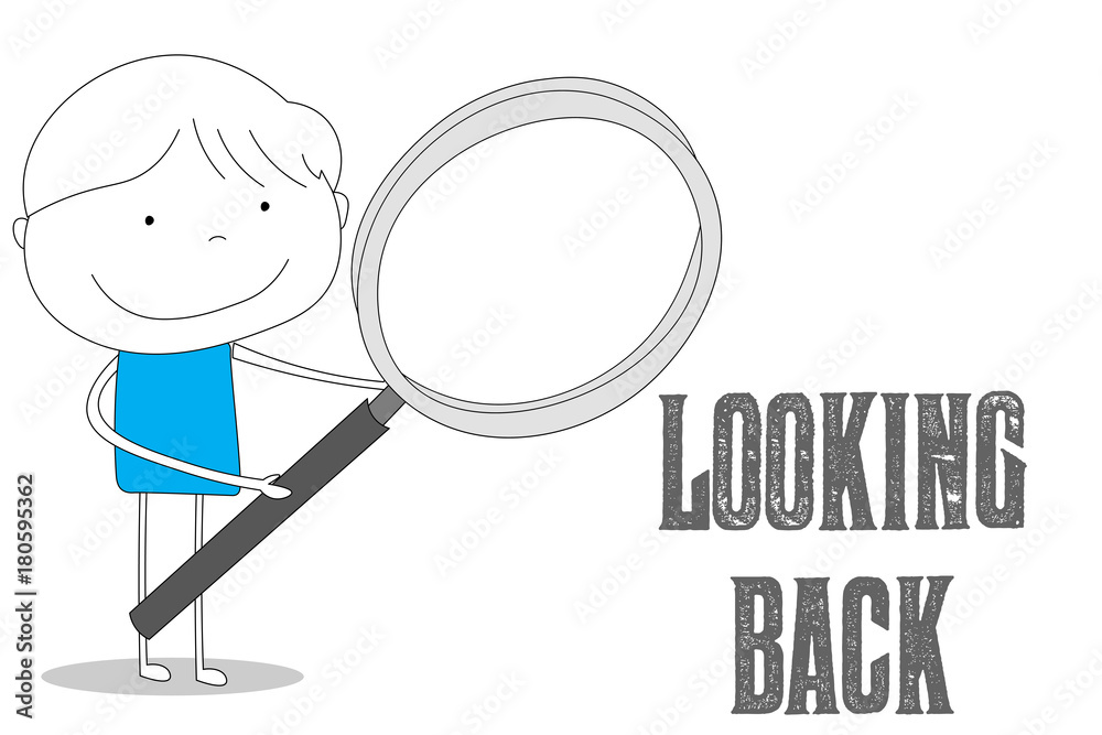 Loupe holding boy looking back, cartoon style illustration Stock ...