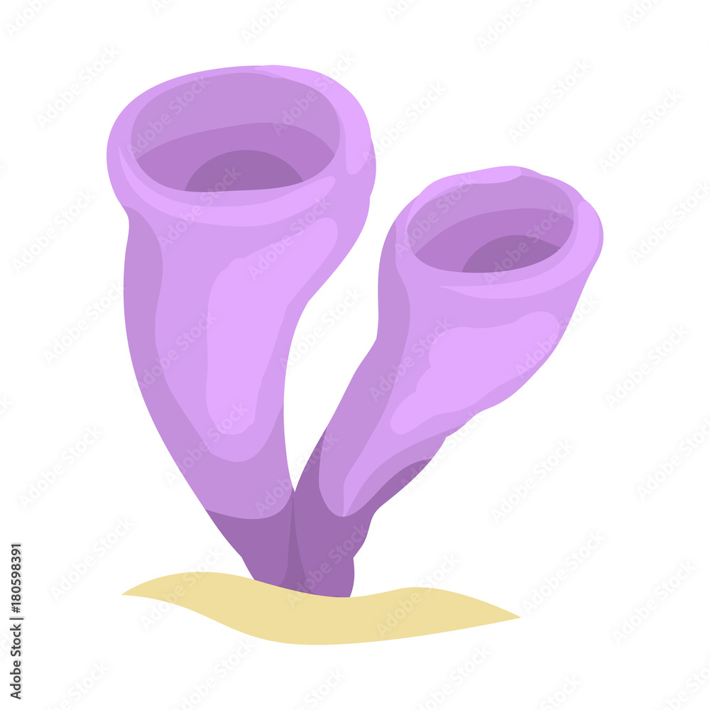 Purple sea sponge tube from tropical coral reefs. Marine ecosystem ...