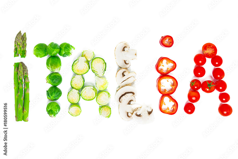 scritta Italia fatta di verdure tricolore Stock Photo | Adobe Stock