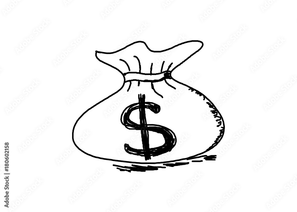 Hand drawing money bag with dollar sign concept idea for business ...