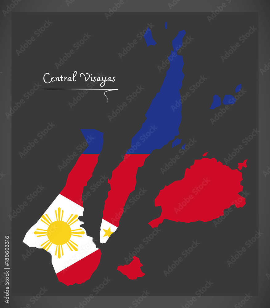 Central Visayas map of the Philippines with Philippine national flag ...
