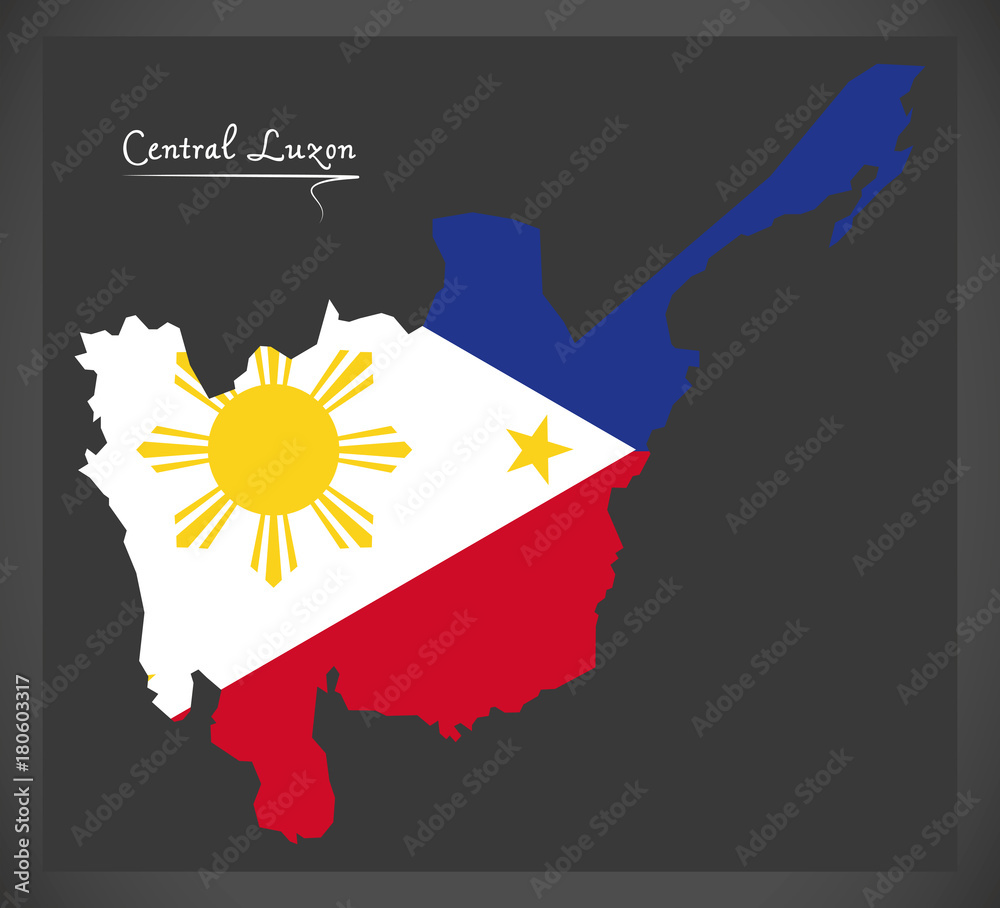 Central Luzon map of the Philippines with Philippine national flag ...