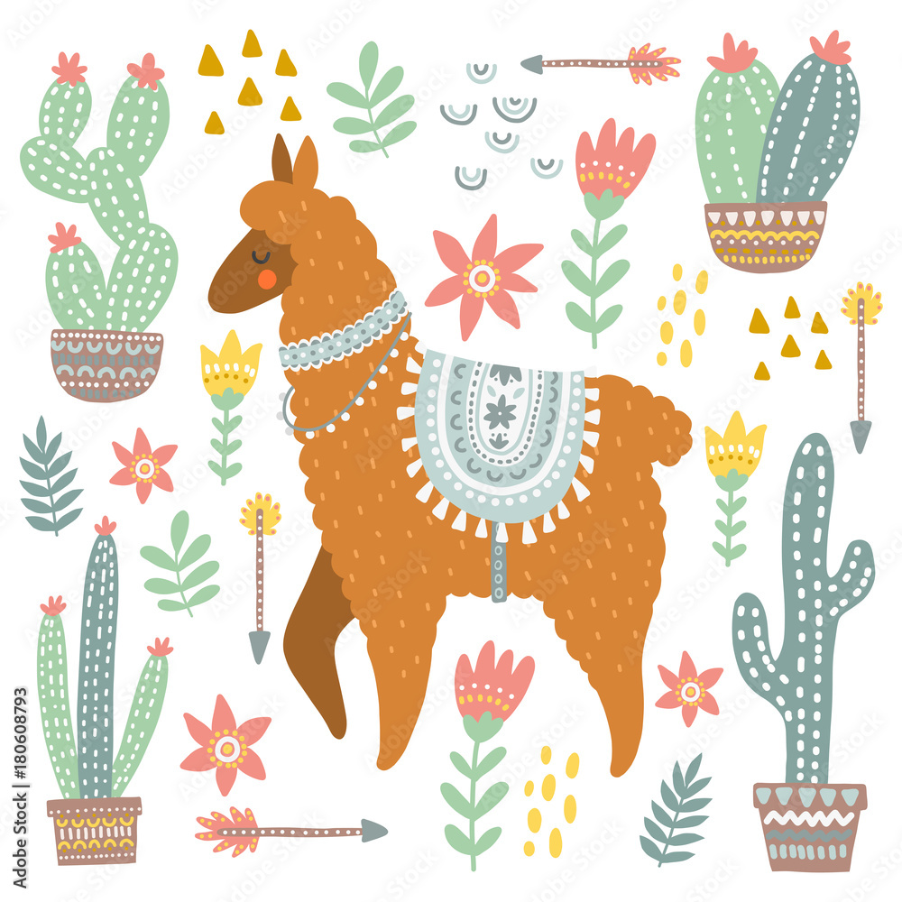 Alpaca and cactus Stock Vector | Adobe Stock