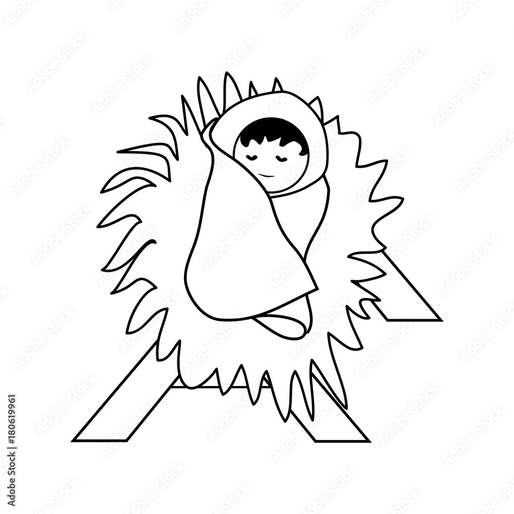 Baby Jesus Christ in the Manger. Outline Figure Icon Symbol Design ...