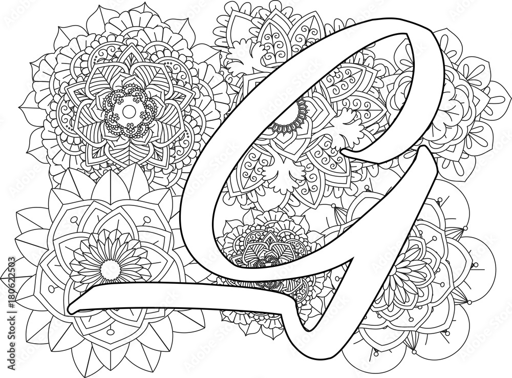 mandala-G-monogramlogo-Doodle Floral Letters. Coloring Book For Adult ...