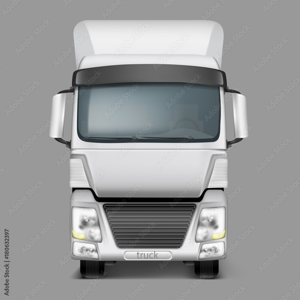 Vector 3d realistic icon of cargo truck, trailer front view, with a ...