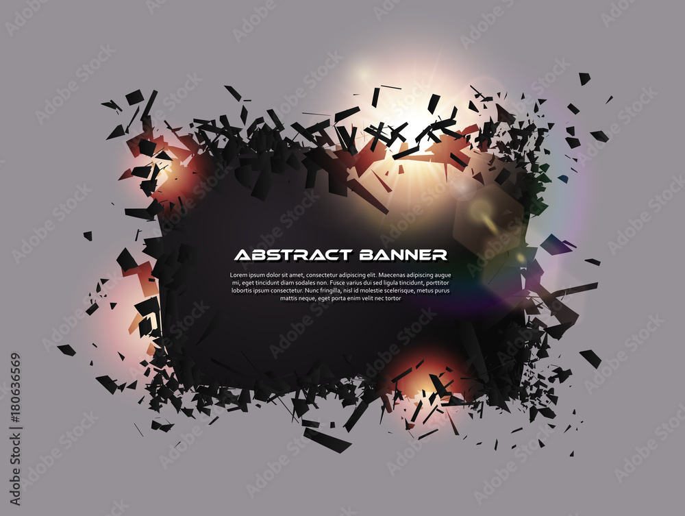 Speech bubble, exploding effect. Abstract explosion black pieces with ...