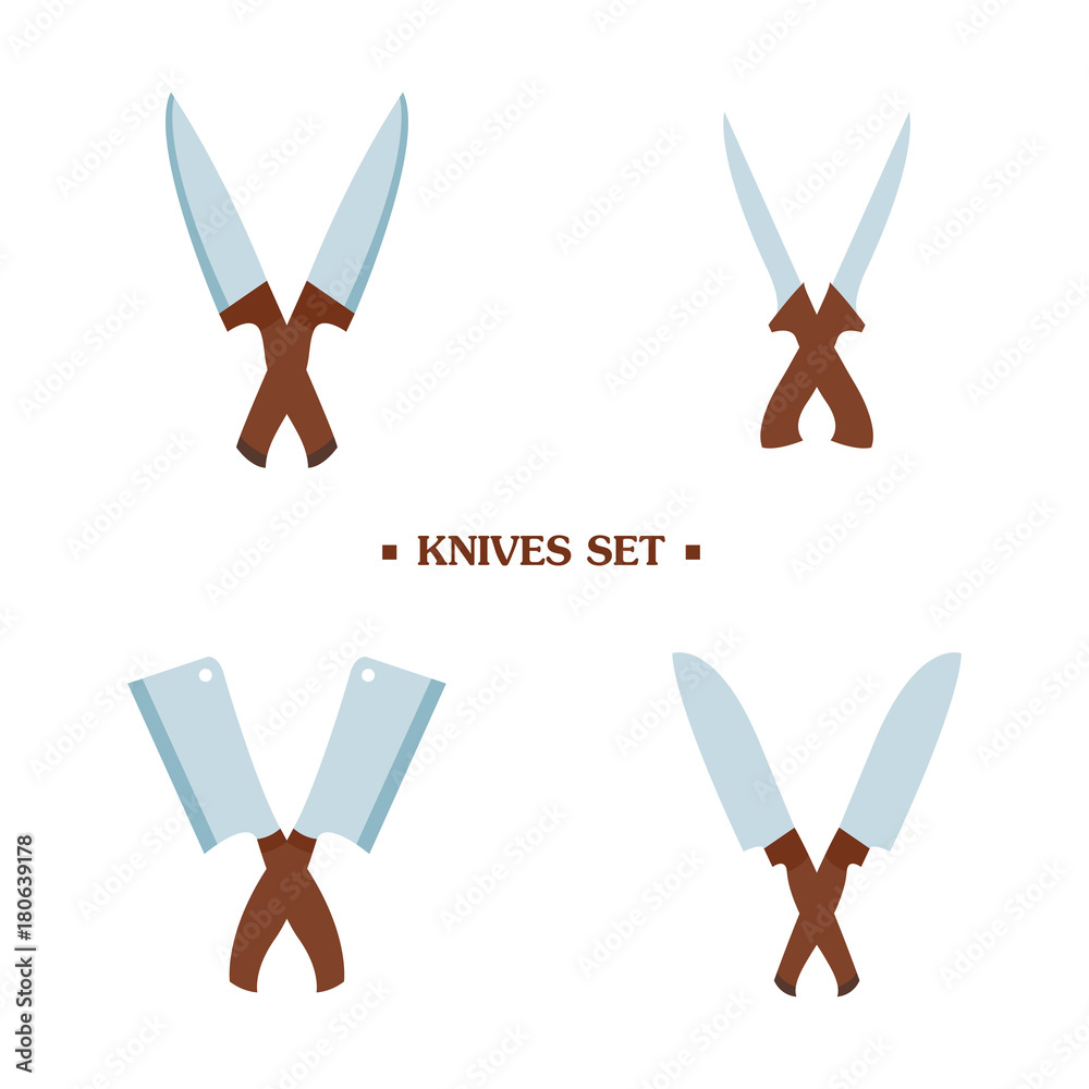 Set of butcher meat knives for butcher shop and design butcher themes ...