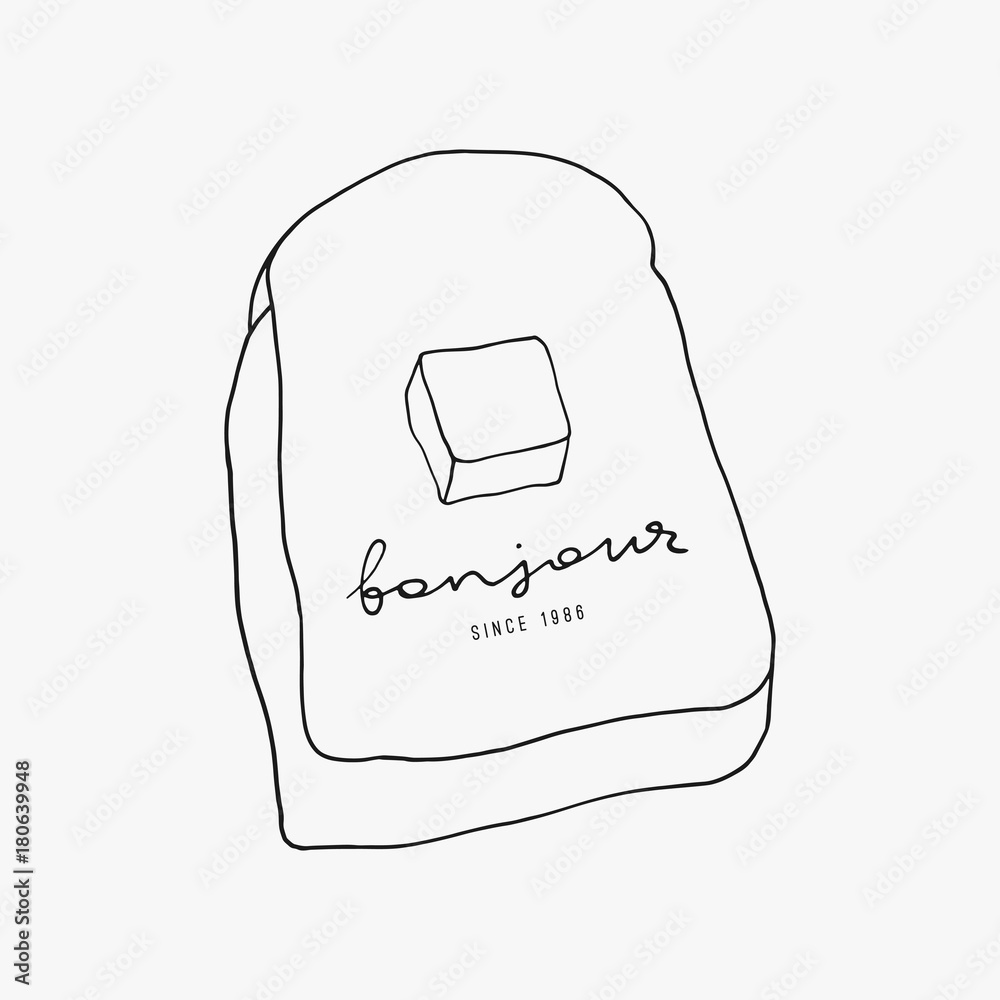 Doodle toast with butter vector line art. Breakfast food illustration ...