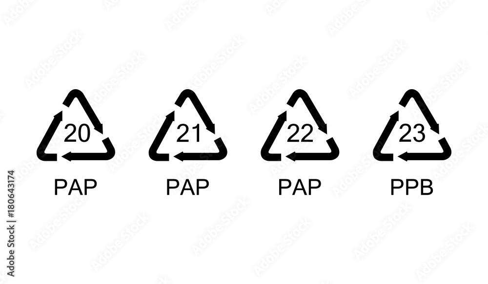 Vector illustration of collection paper recycling symbols, signs, icons ...