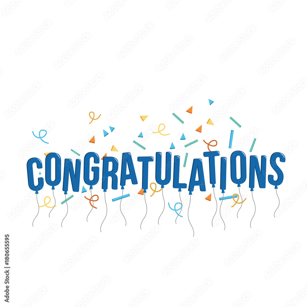 Congratulations banner with confetti. Vector illustration flat design ...